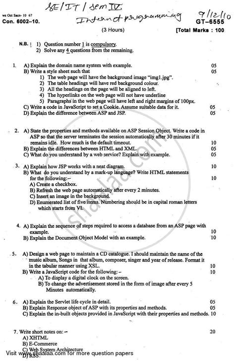 Internet Programming 2010 2011 Be It Information Technology Semester