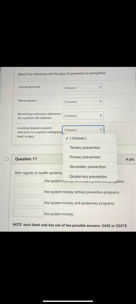 Solved Match The Following With The Type Of Prevention It Chegg