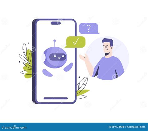 Customers Having Dialog With Chatbot On Smartphone A Cute Robot On The Screen Answers Questions