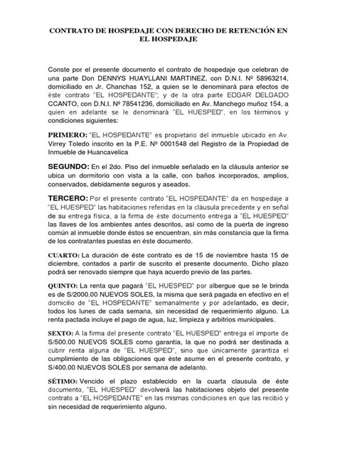 Modelo De Contrato De Hospedaje Pdf Propiedad Gobierno