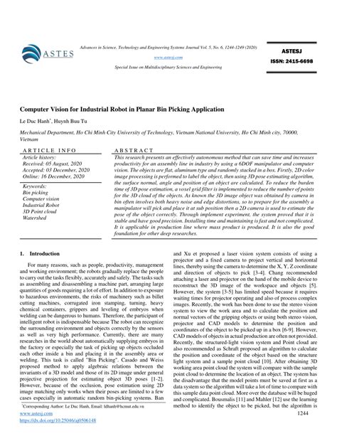 pdf computer vision for industrial robot in planar bin picking