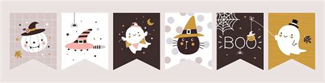 할로윈 번팅 디자인 이상한 유령 배너 행복한 깃발 또는 파티 화환 아트 크리에이티브 카니발 요소 유령 같은 벡터 캐릭터가있는 Nowaday 템플릿 귀여운에 대한 스톡 벡터