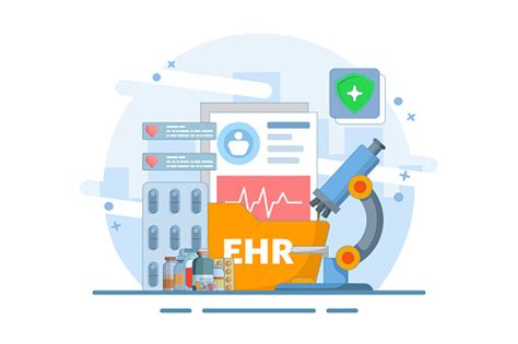 Ehr 전자 의료 기록 또는 전자적으로 저장된 환자 건강 정보의 개념입니다 진단 이력 파일이 있는 디지털 의료 기록 데이터베이스 기술 평면 벡터 그림입니다 가상현실에 대한