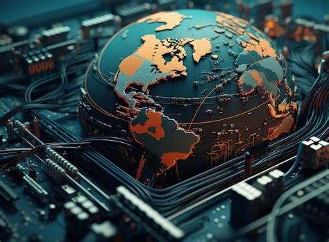 Premium Photo Earth Globe And Connection Cables On Circuit Board Generative Ai