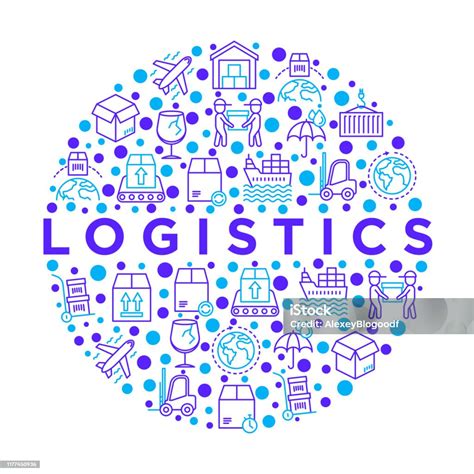 얇은 라인 아이콘원 물류 개념 지게차 로더 컨베이어 벨트 컨테이너 저장 골판지 상자 반환 화물 배달 무버 전 세계 배송 건조