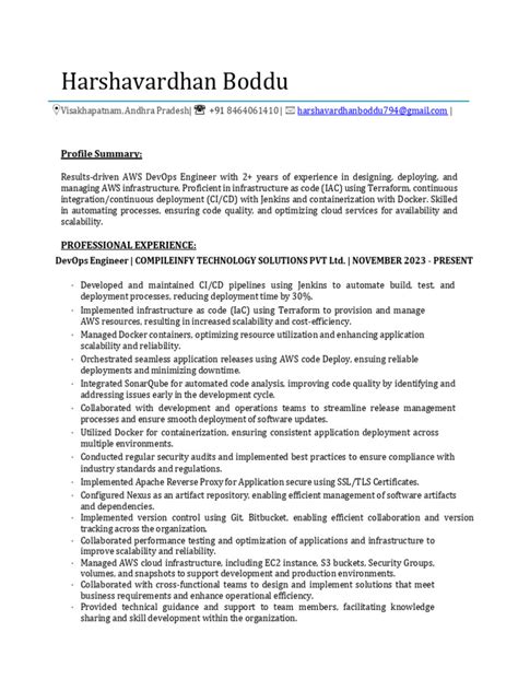 Harshavardhan Boddu Aws Devops Engineer Pdf Software Engineering
