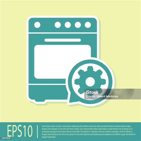 녹색 오븐과 노란색 배경에 고립 된 기어 아이콘입니다 조정 응용 프로그램 서비스 개념 설정 옵션 유지 보수 수리 고정 벡터