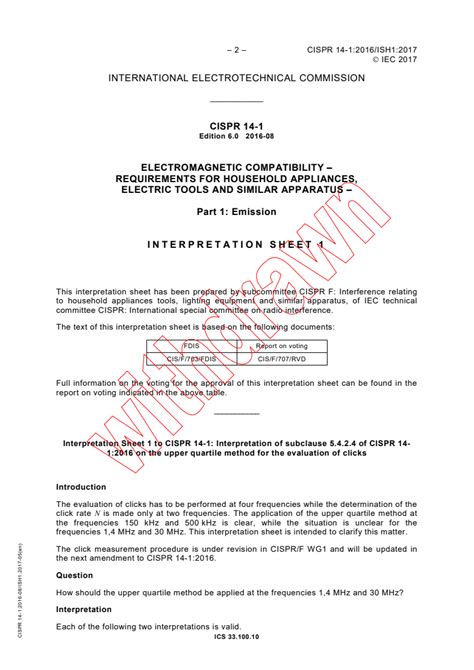 Cispr 14 1 2016 Ish1 2017 Interpretation Sheet 1 Electromagnetic Compatibility Requirements