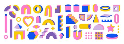 Set Of Simple And 3d Vector Geometric Abstract Shapes And Figures With Isometric Views Square