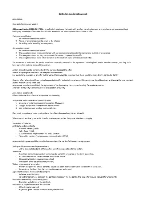 Contracts 1 Tutorial Notes Week 3 Contracts 1 Tutorial Notes Week 3