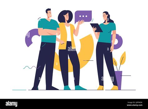 Flat Style Outline Vector Illustration Depicting Group Of People On The Subject Of Teamwork