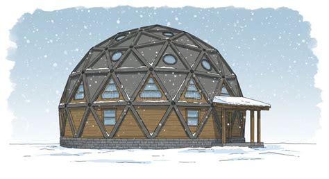 Geodesic Dome With A Wooden And Stone Lower Section Featuring Triangle