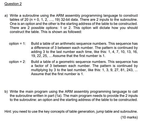 Question 2 A Write A Subroutine Using The Arm