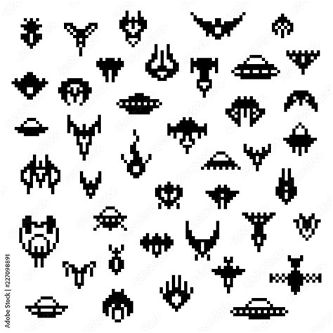 Plakat Pixel Alien Spaceships A Vector Set Of Retro Style 8 Bit Icons Old School Pixel Art