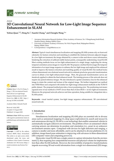 Pdf 3d Convolutional Neural Network For Low Light Image Sequence Enhancement In Slam