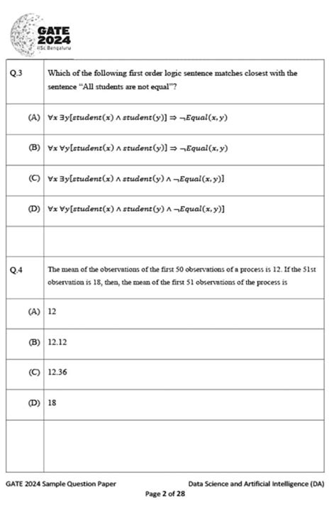Gate 2024 Data Science And Artificial Intelligenceda Sample Question Paper
