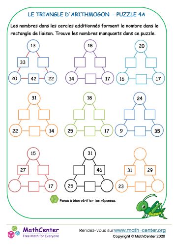 Arithmogone Triangle Puzzle 4a Fiches De Travail Math Center