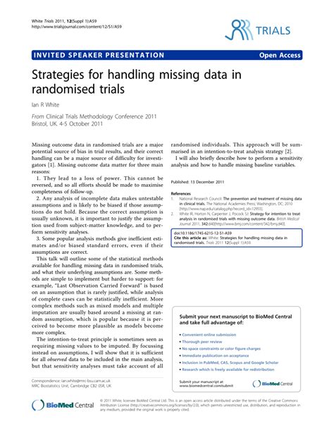 Pdf Strategies For Handling Missing Data In Randomised Trials