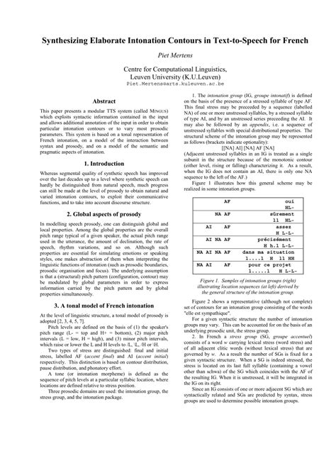 Pdf Synthesizing Elaborate Intonation Contours In Text To Speech For French