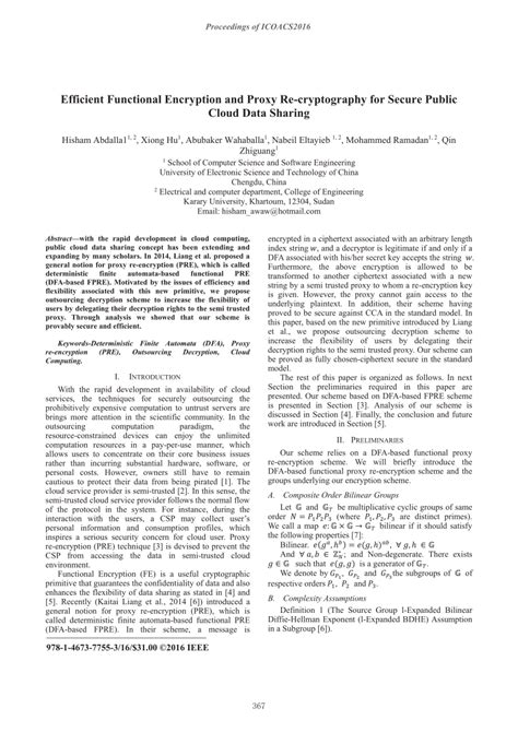 PDF Efficient Functional Encryption And Proxy Re Cryptography For