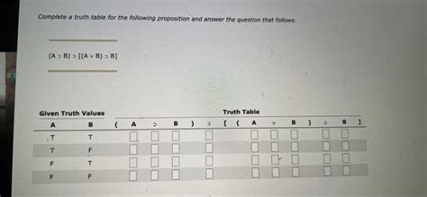 complete a truth table for the following proposition
