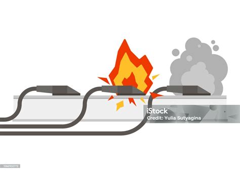 화재 배선 화재 연기 불꽃과 케이블의 전기 회로 코드가 있는 소켓 세트입니다 과부하에서 불에 소켓과 플러그 단락 전기 회로 깨진 전기 연결 벡터 넘치다에 대한 스톡 벡터