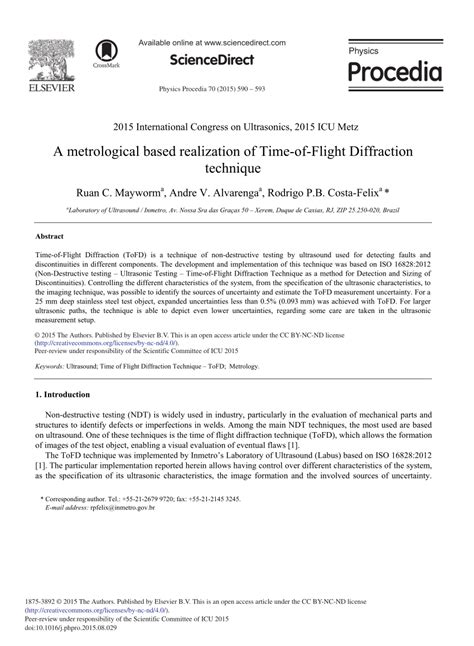 Pdf A Metrological Based Realization Of Time Of Flight Diffraction Technique