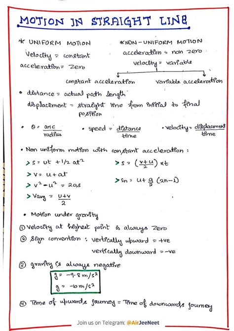 Class Physics Motion In Straight Line Topper S Short Notes PDF In Physics Notes