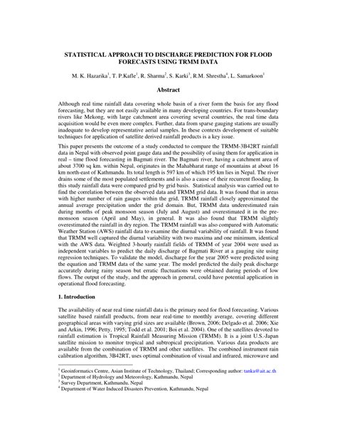 pdf statistical approach to discharge prediction for flood forecasts