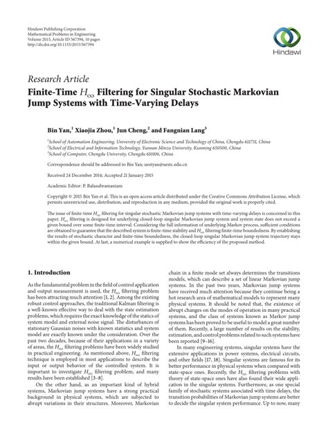 Pdf Finite Time H ∞ Filtering For Singular Stochastic Markovian Jump