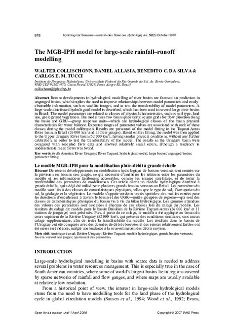Pdf The Mgb Iph Model For Large Scale Rainfall—runoff Modelling