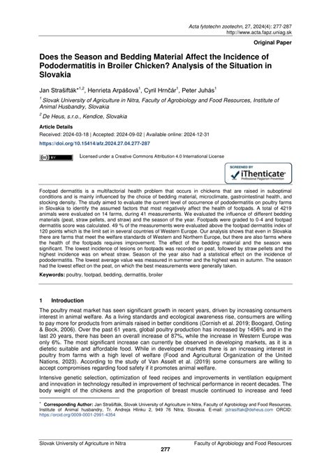 Pdf Does The Season And Bedding Material Affect The Incidence Of