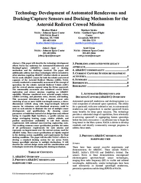 Pdf Technology Development Of Automated Rendezvous And Docking Capture Sensors And Docking