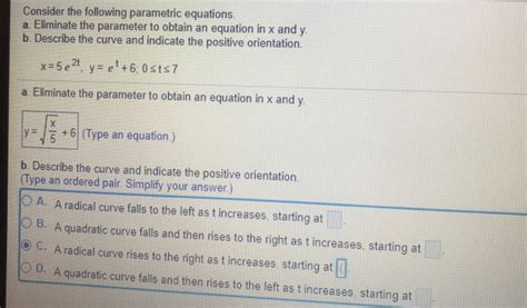 Solved Consider The Following Parametric Equations A