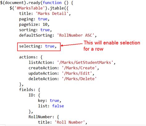 Select Multiple Rows From JTable And Delete Using ASP NET MVC