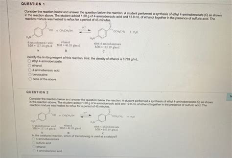 Solved Question 1 Consider The Reaction Below And Answer The