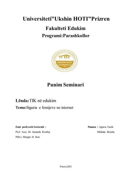 Siguria E Fëmijëve Në Internet Pptx