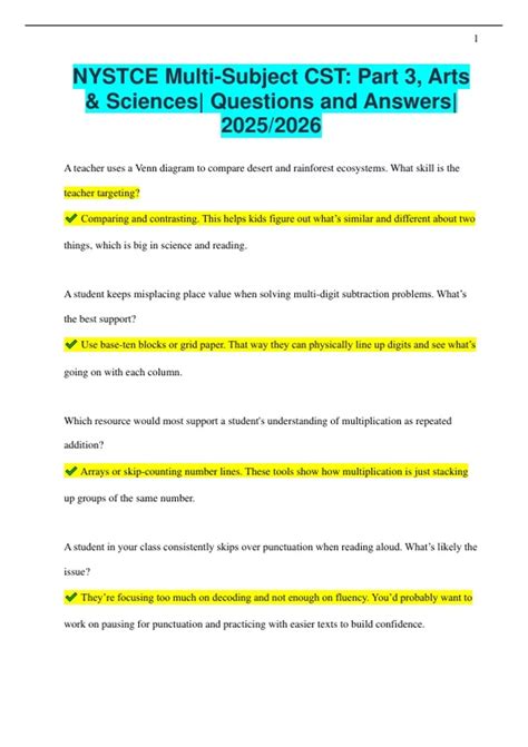 Nystce Multi Subject Cst Part 3 Arts And Sciences Questions And Answers 2025 2026 Cst