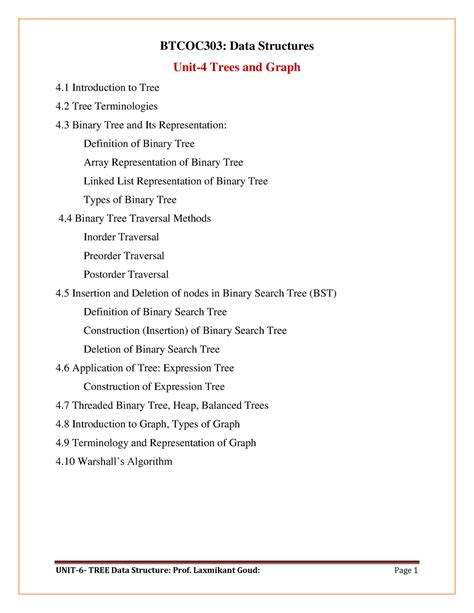 Ds Unit 4 Tree And Graph Stc Notes By Laxmikant Goud Btcoc303 Data