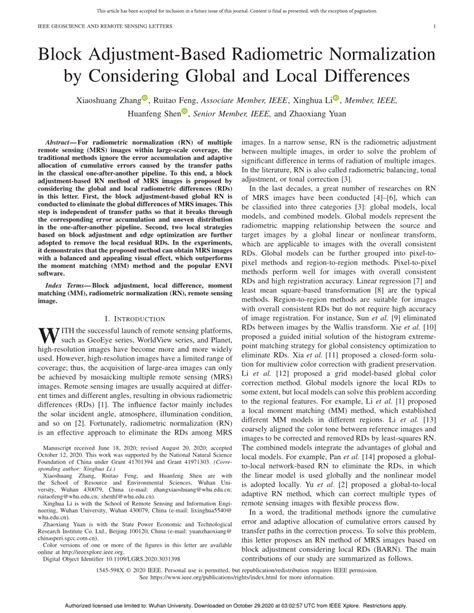 Pdf Block Adjustment Based Radiometric Normalization By Considering