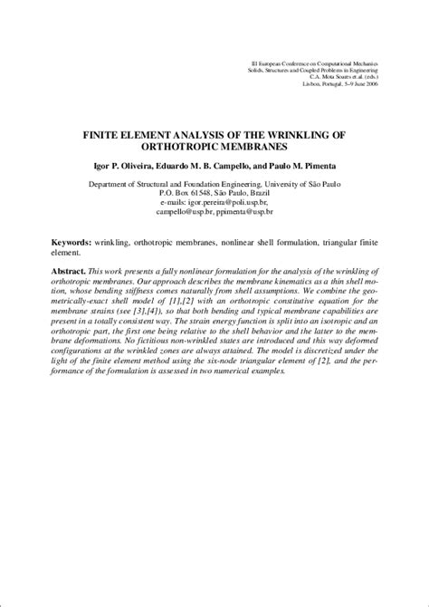 Pdf Finite Element Analysis Of The Wrinkling Of Orthotropic Membranes
