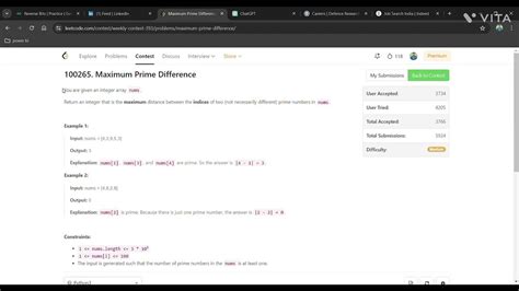 Leetcode Weekly Contest 393 100265 Maximum Prime Difference Todays Leetcode Contest
