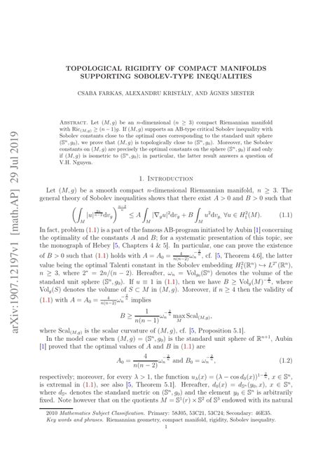 Pdf Topological Rigidity Of Compact Manifolds Supporting Sobolev Type Inequalities