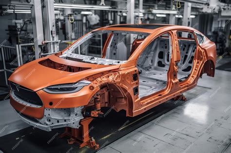 자동차 공장의 차체 조립 라인 신차 생산 Generative Ai 프리미엄 사진