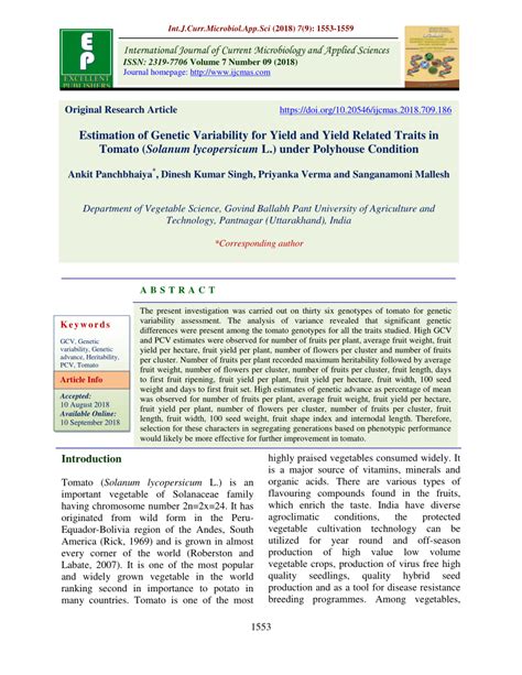 Pdf Estimation Of Genetic Variability For Yield And Yield Related