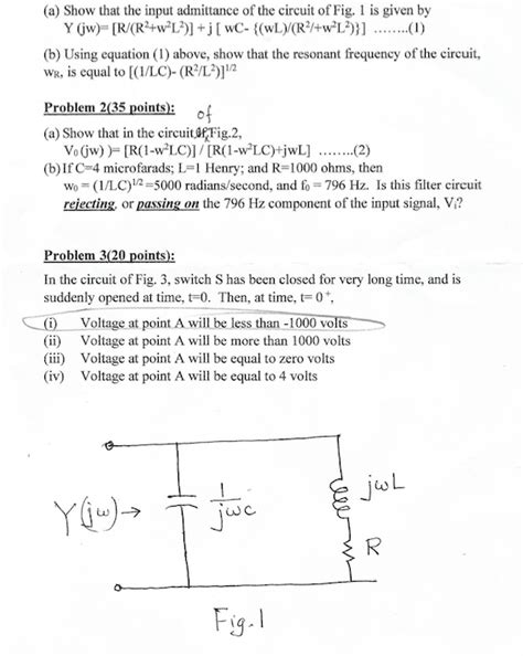 Solved A Show That The Input Admittance Of The Circuit Of