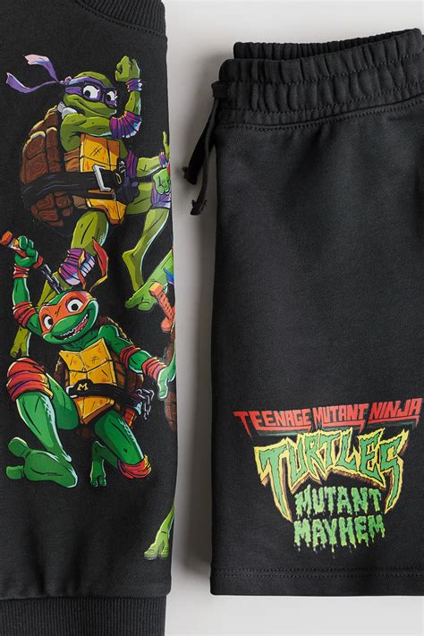 2 Parçalı Baskılı Sweatshirt Set Siyah Tmnt Çocuk Handm Tr