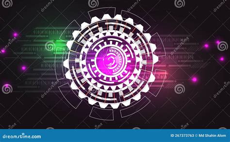 Digital Technology Hud Elements Colorful Glowing Data Concept Illustration Background Stock