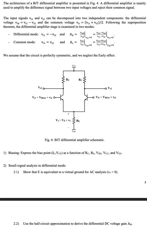Solved The Architecture Of A BJT Differential Amplifier Is Chegg Com