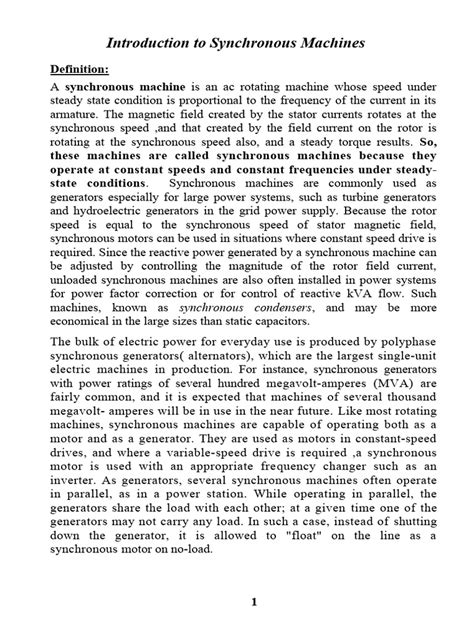 Introduction To Synchronous Machines Pdf Electric Motor Electric Generator